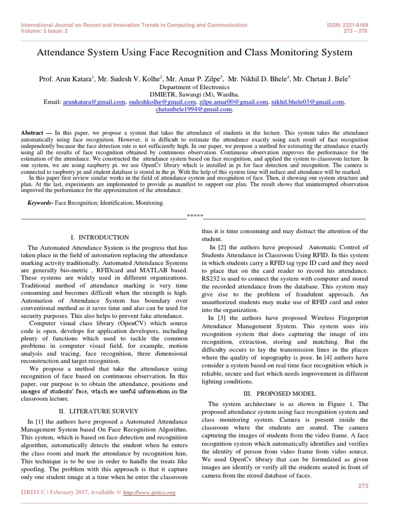 Attendance System Using Face Recognition and Class Monitoring System ...
