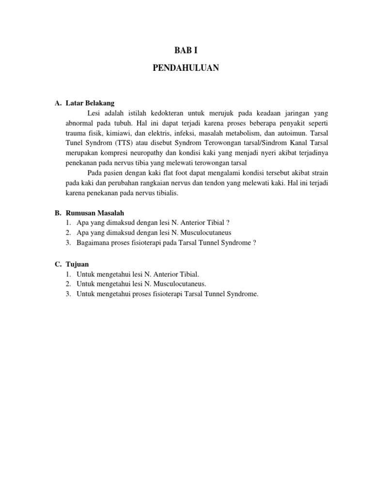 Lesi N. Tibialis Anterior, Lesi N. Musculocutaneus, Tarsal Tunnel Syndrome | PDF