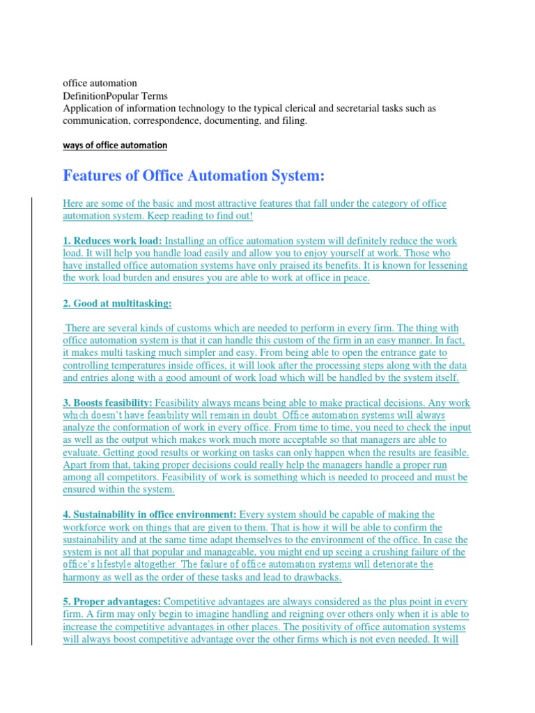 Features of Office Automation System | PDF | Digital Subscriber Line ...