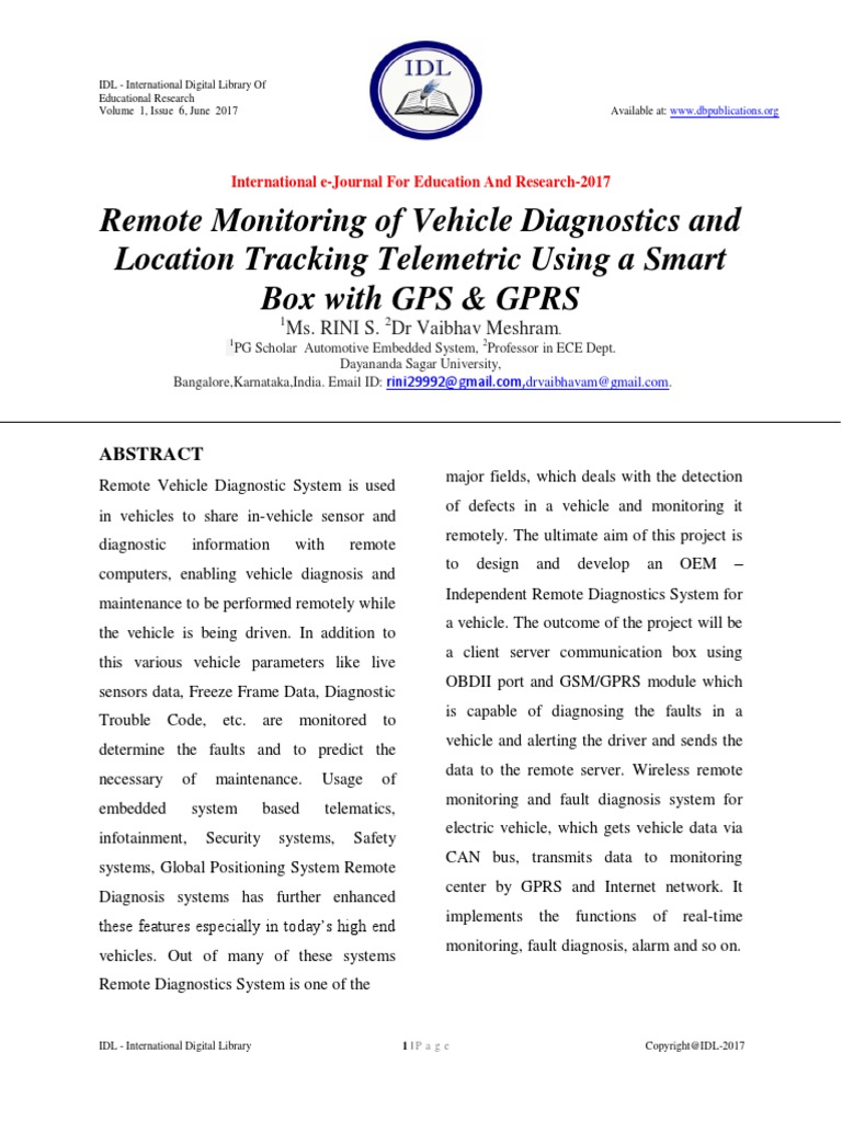 Remote Monitoring of Vehicle Diagnostics and Location Tracking Telemetric Using A Smart Box With ...