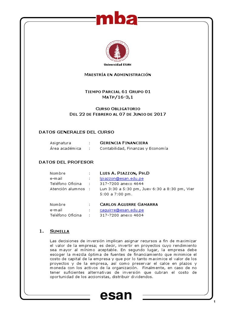 GerFin Syllabus | PDF | Toma de decisiones | Valoración empresarial