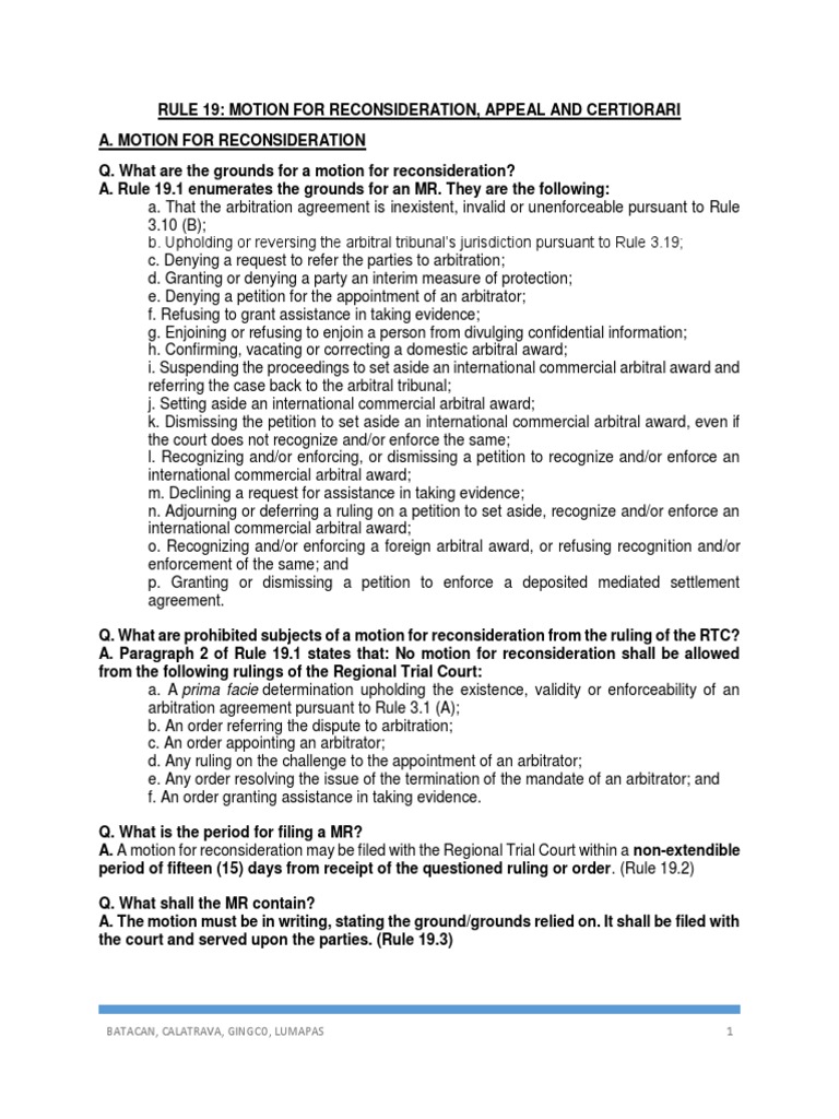 Arbitration Motion & Appeal Rules | PDF | Certiorari | Alternative Dispute Resolution