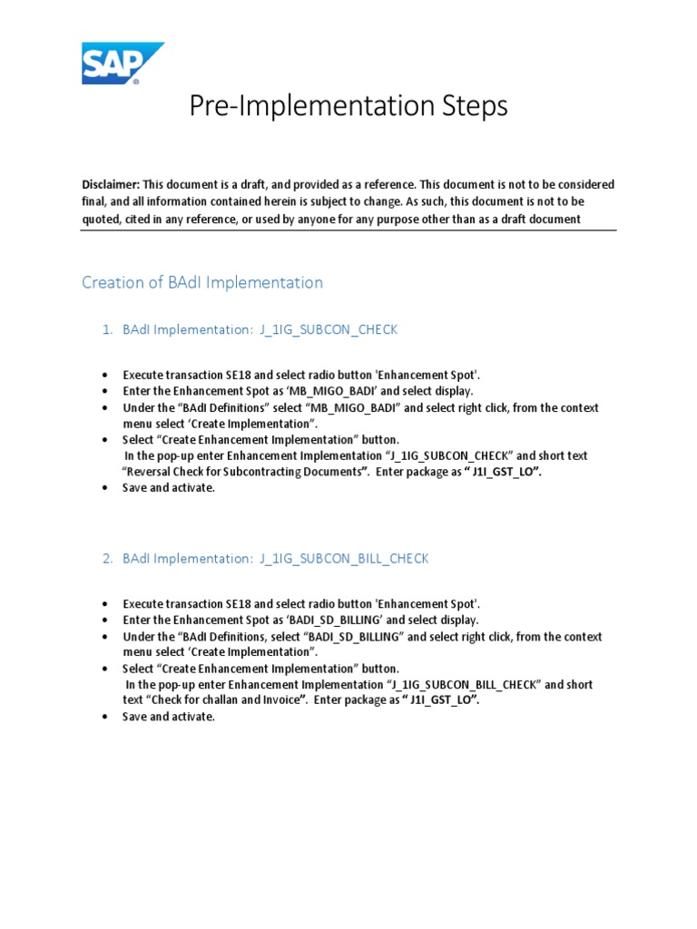 Pre Implementation Steps | PDF | Sap Se | Software
