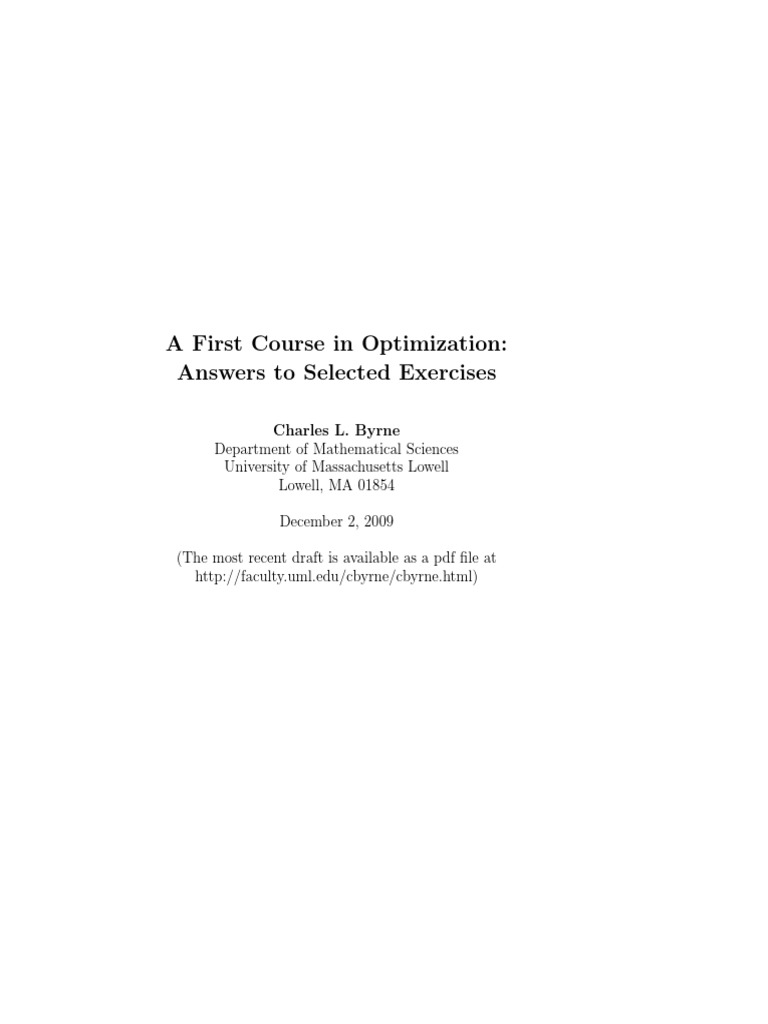 A First Course in Optimization: Answers To Selected Exercises | PDF ...