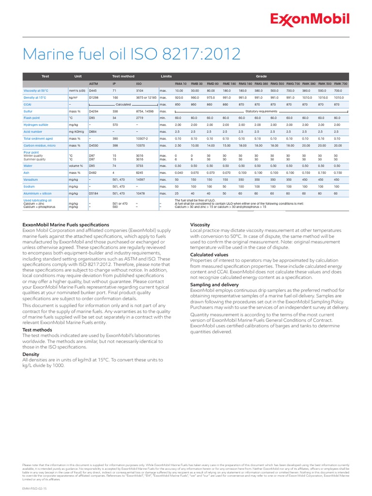 ExxonMobil Marine Fuel Specifications | PDF | Fuel Oil | Exxon Mobil