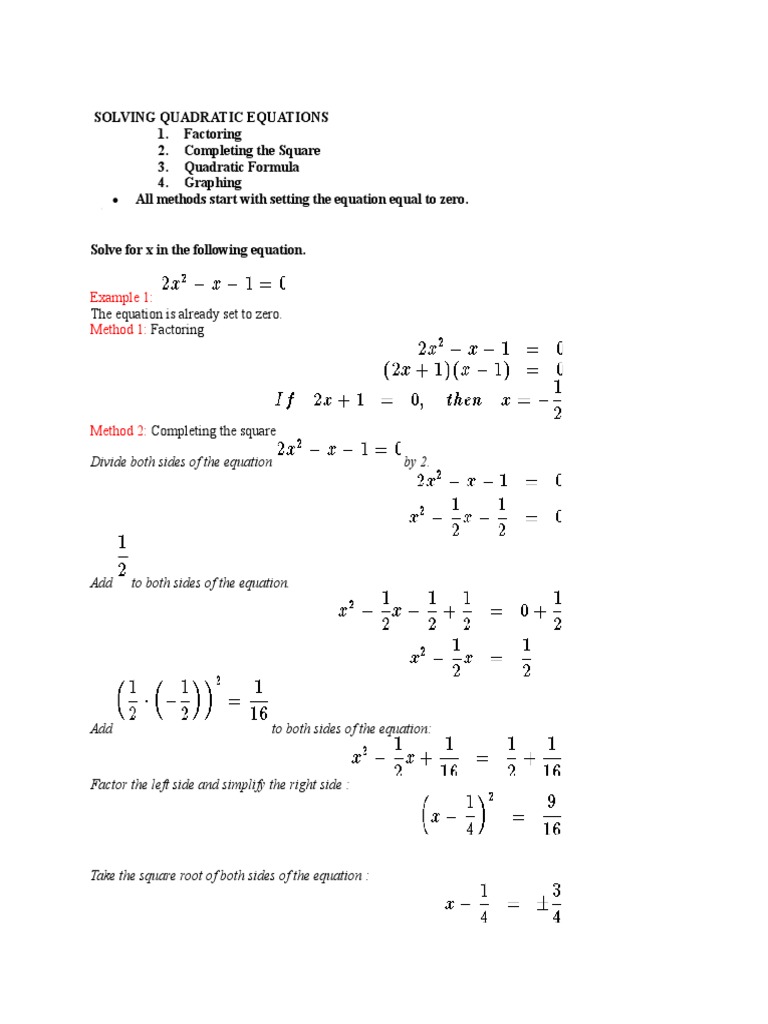 Four Methods in Solving Quadratic Equation | Quadratic Equation ...