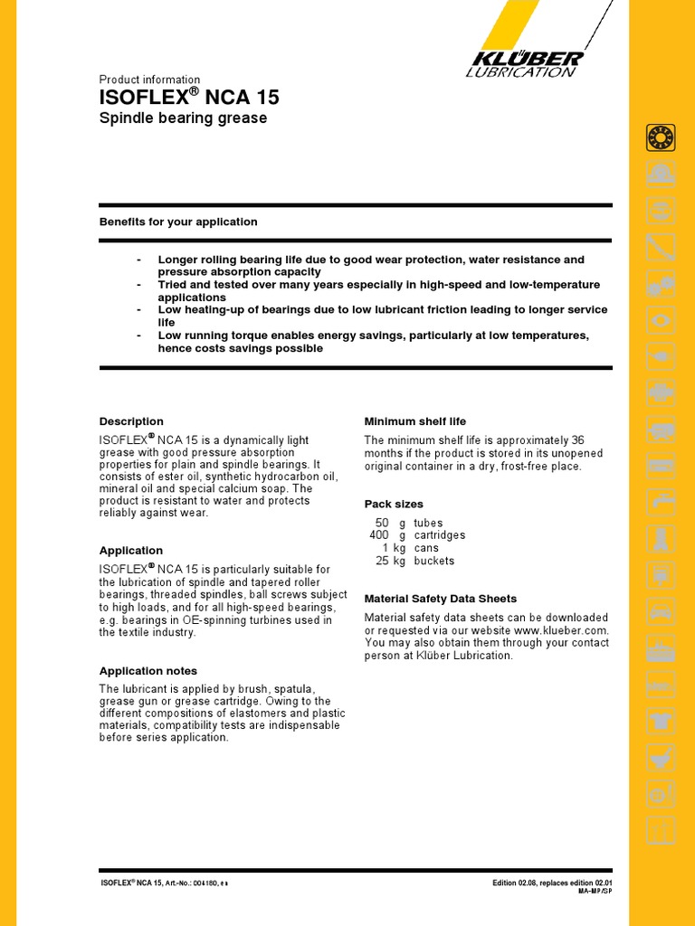 Isoflex NCA 15 | PDF | Bearing (Mechanical) | Lubricant