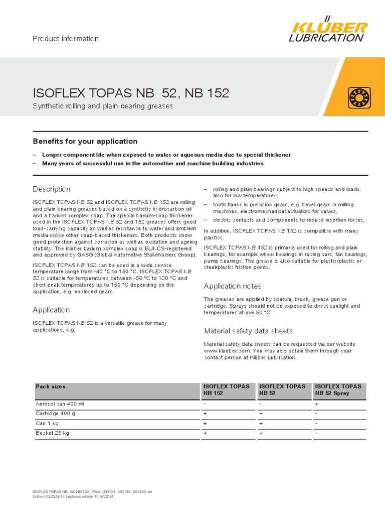 Isoflex Topas NB 52 NB 1521 PDF | PDF | Bearing (Mechanical ...