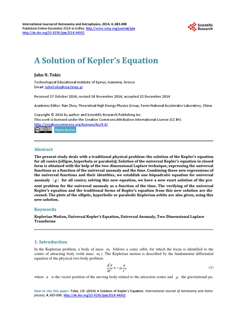 Solution Kepler Equation | PDF | Ellipse | Orbit