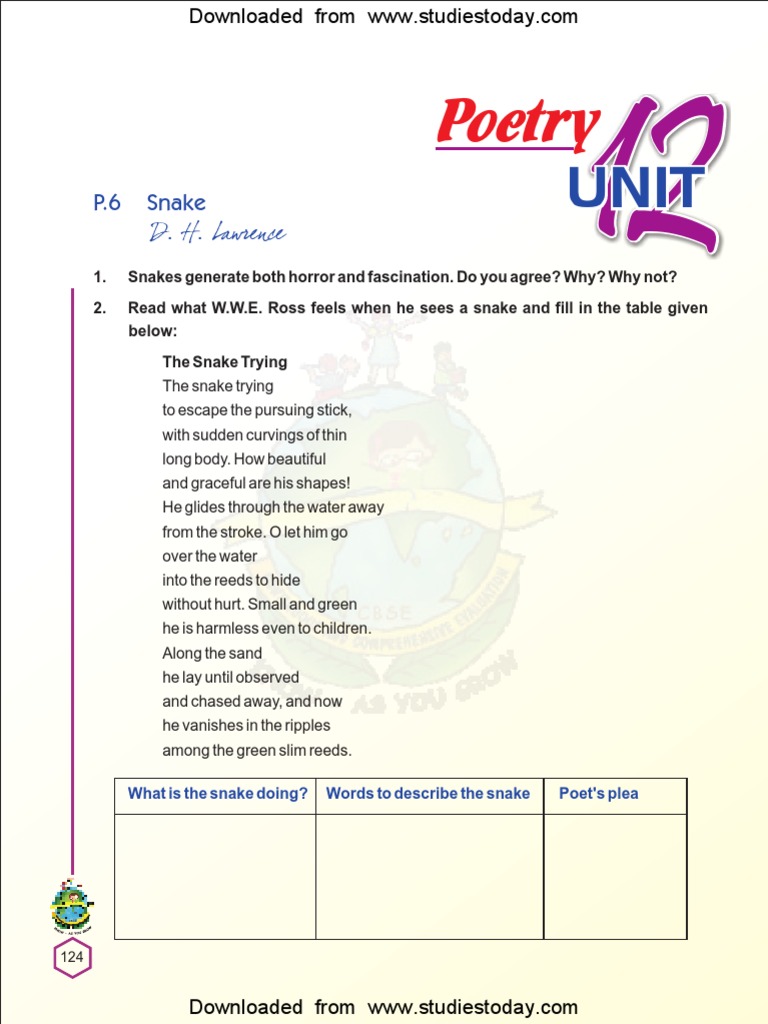 Summary of "The Snake" Poem | PDF | Poetry