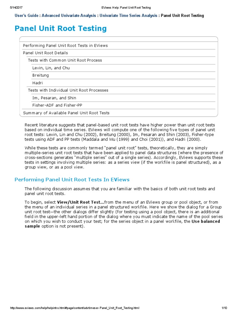 EViews Help - Panel Unit Root Testing | PDF | Autoregressive Model ...