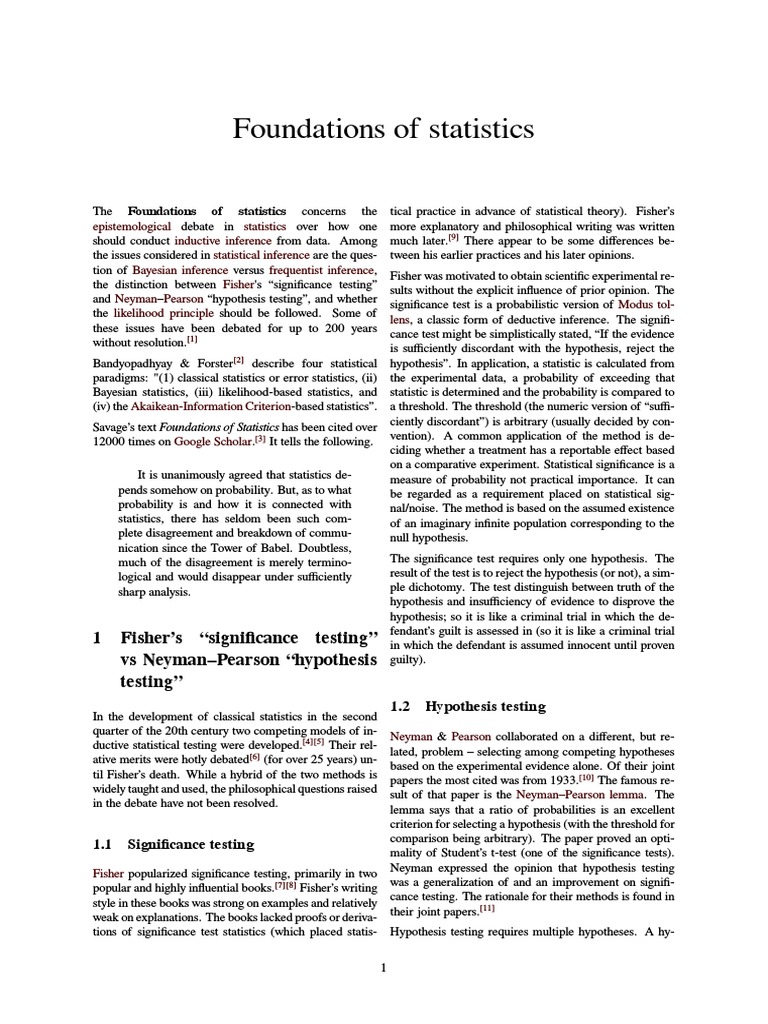 Foundations of Statistics | Download Free PDF | Statistical Hypothesis ...