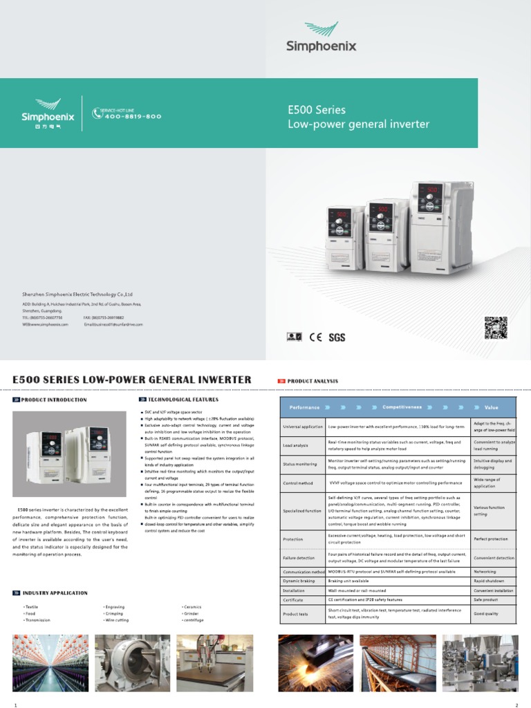 Simphoenix E500 Low-Power General - Inverter Catalogue | PDF