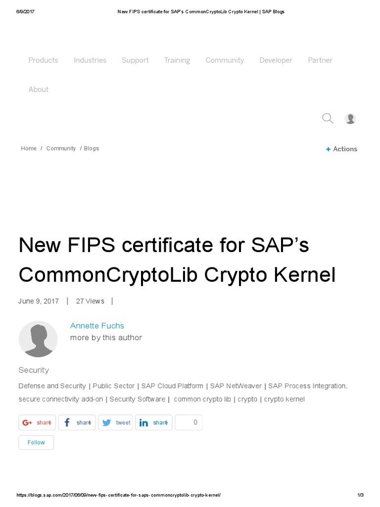New FIPS Certificate For SAP's CommonCryptoLib Crypto Kernel | PDF ...
