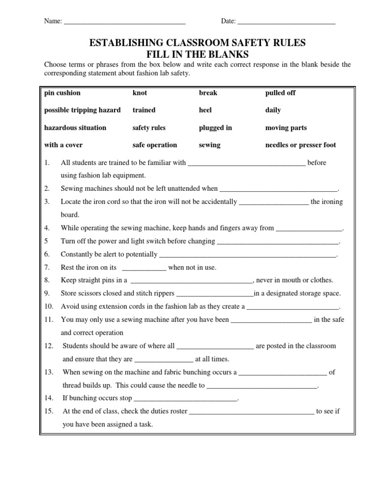 Classroom Safety Rules Fib | PDF | Sewing Machine | Sewing