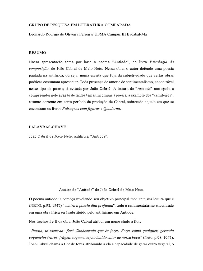 Análise Antiode Completa | PDF | Poesia | Morte