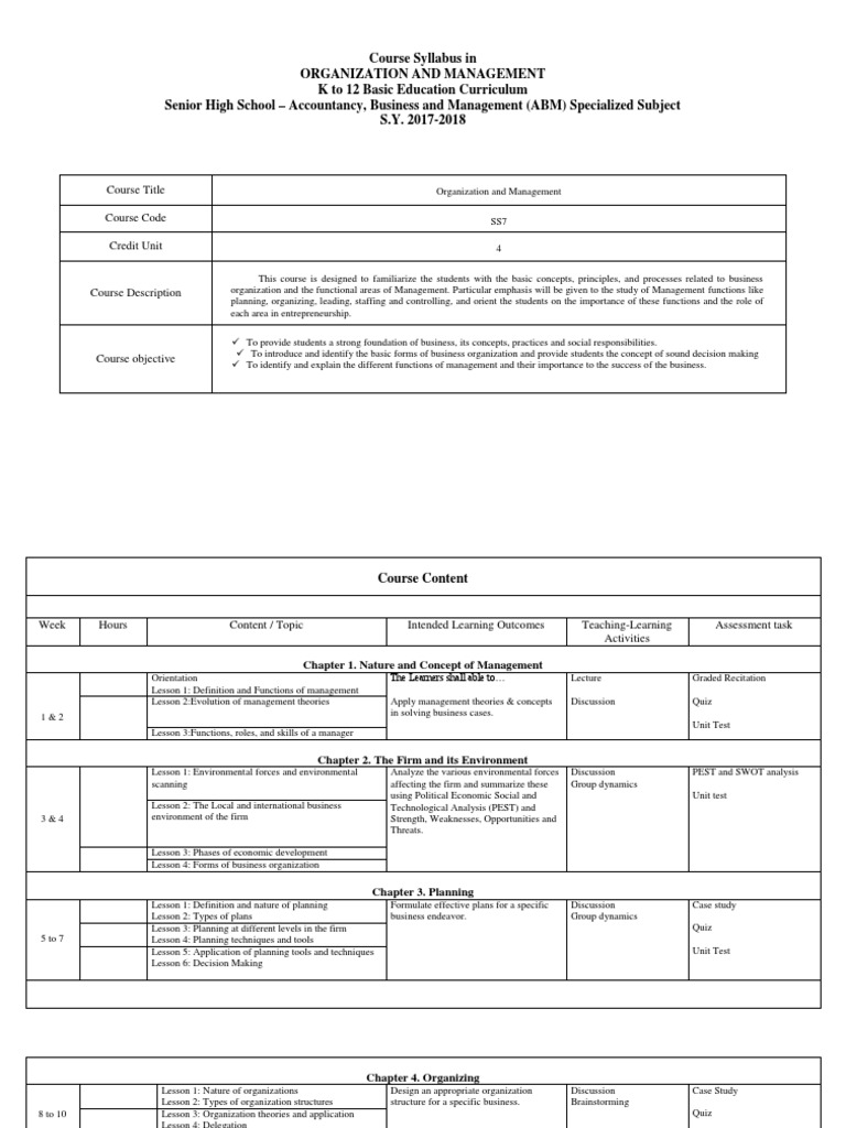 Organization and Management Syllabus | PDF | Case Study | Employment