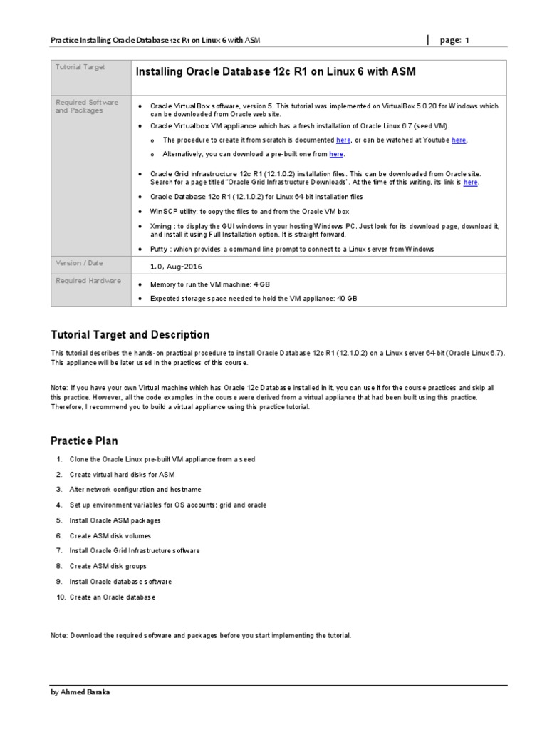 Installing Oracle Database 12c R1 On Linux 6 With ASM | PDF | Oracle Database | Virtual Machine