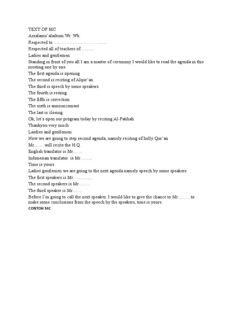 Meeting Agenda and MC Script | PDF | Language Arts & Discipline ...