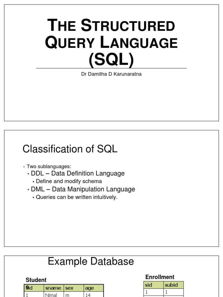 T S Q L Sql He Tructured Uery Anguage Pdf Sql Information Science