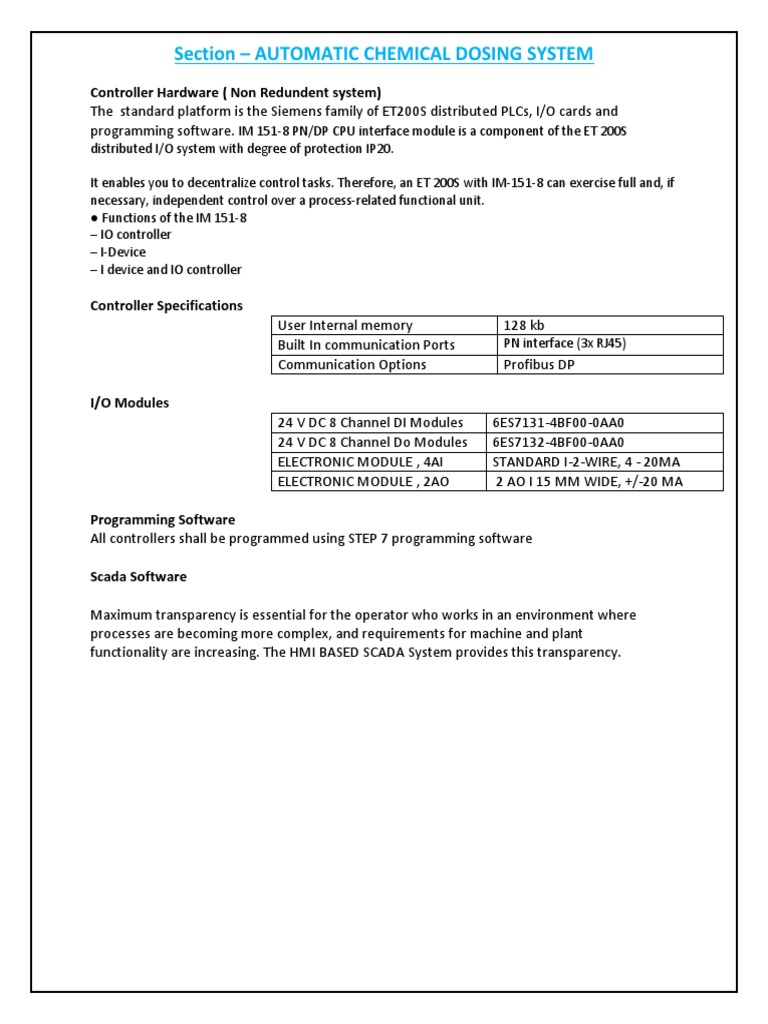 Technical Proposal For Automatic Dosing System | PDF | Programmable Logic Controller | Scada