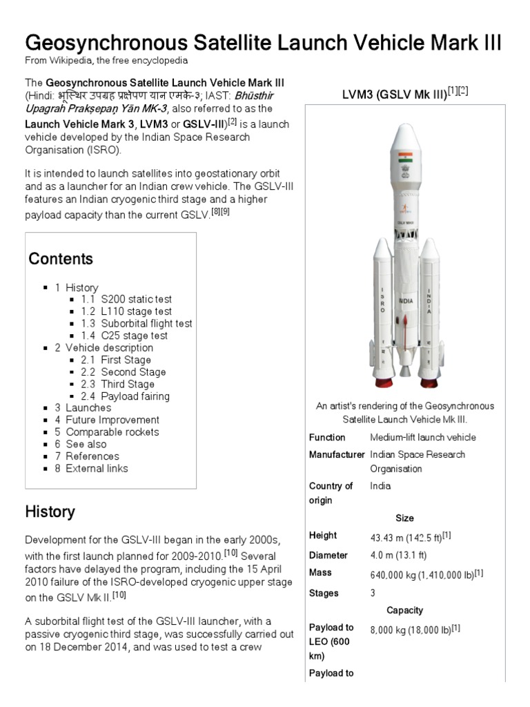 Geosynchronous Satellite Launch Vehicle Mark III - Wikipedia | PDF ...