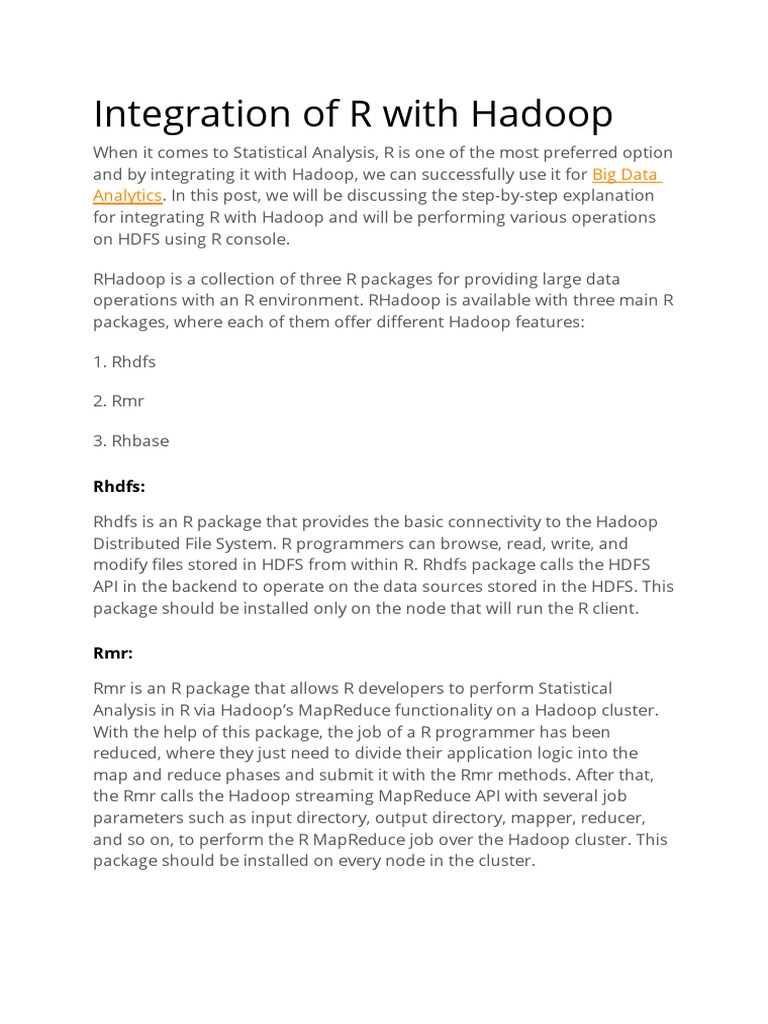 Integrating R with Hadoop: A Guide | PDF | Apache Hadoop | Map Reduce