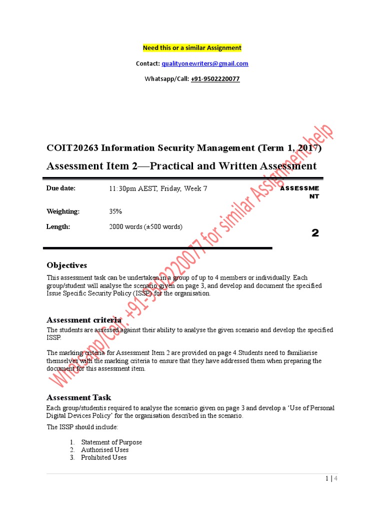 COIT20263 Information Security Management_Assignment 2 | Information ...