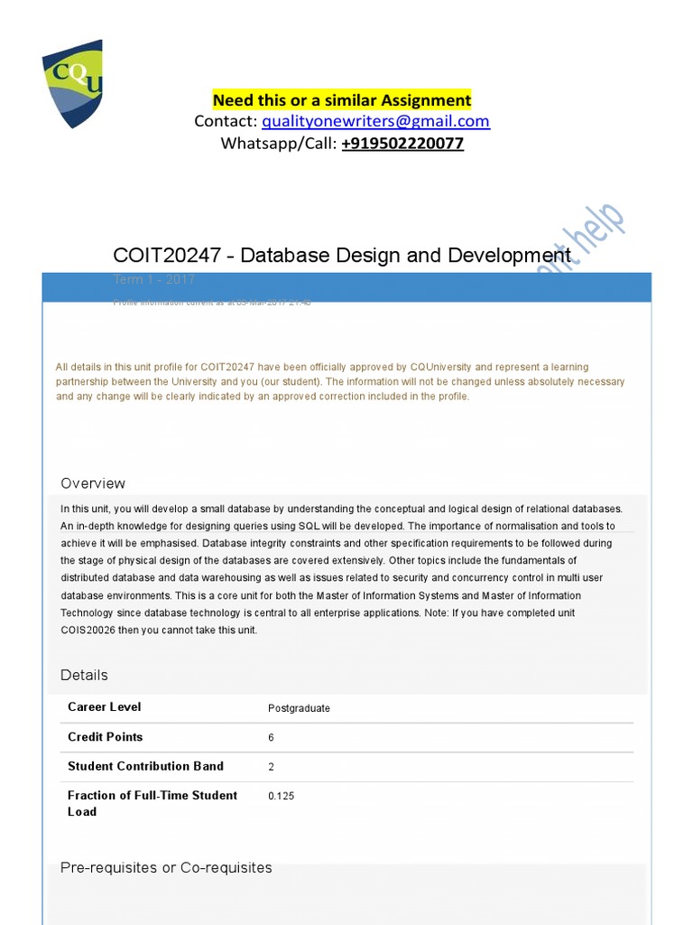 COIT20247 - Database Design and Development | PDF | Sql | Databases