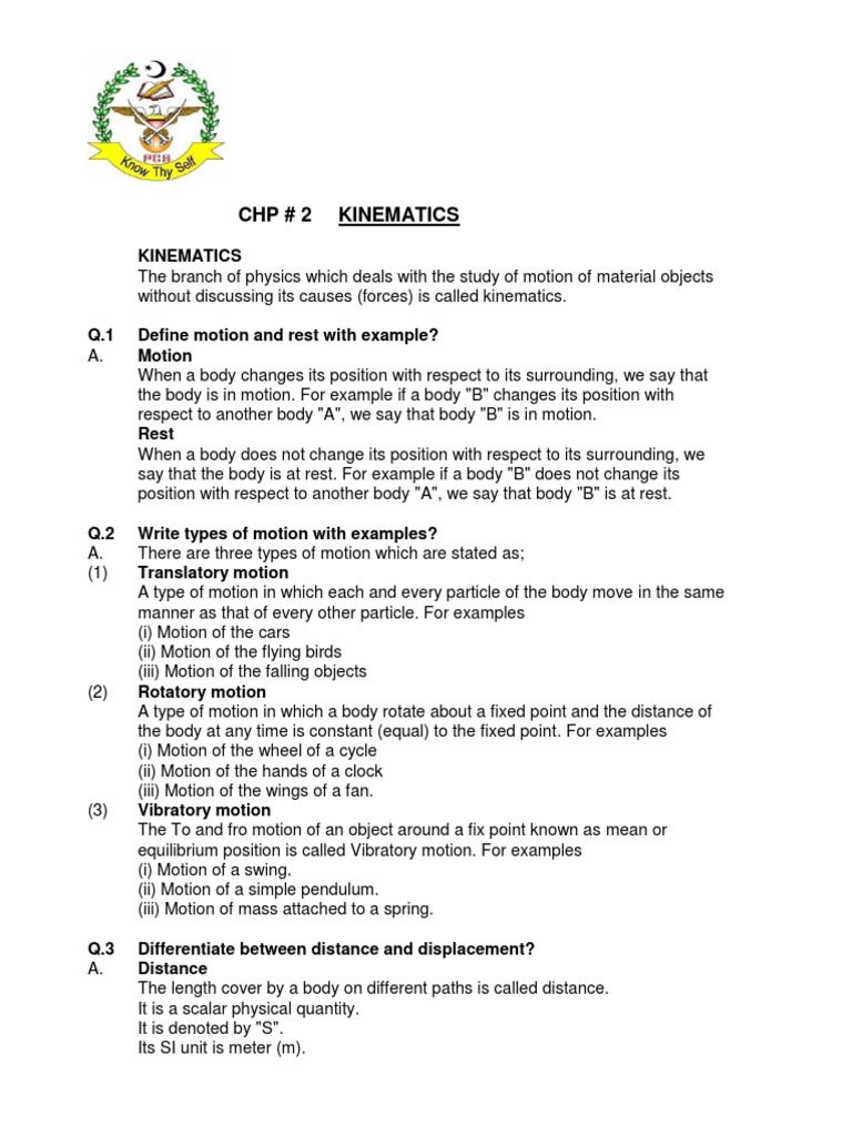 Chapter Two Class 9th | PDF | Acceleration | Velocity