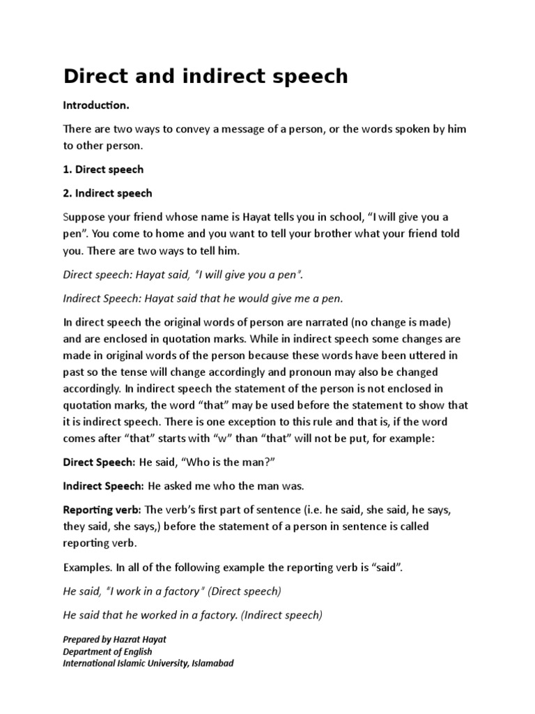 Direct and Indirect Speech | PDF | Verb | Question