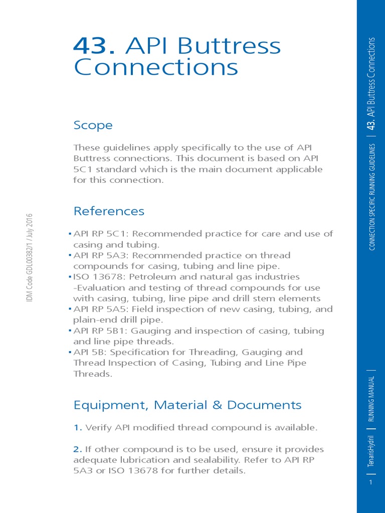 API Buttress Running Guidelines | PDF | Pipe (Fluid Conveyance ...
