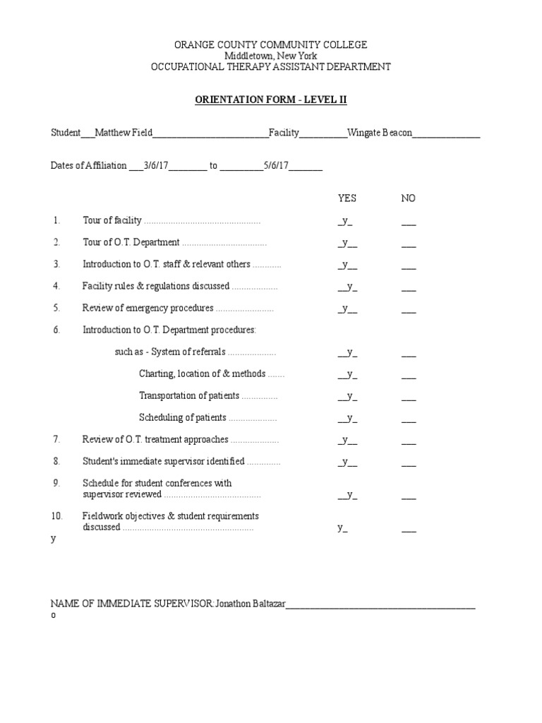 Ota Lv2 Orientation Form | PDF