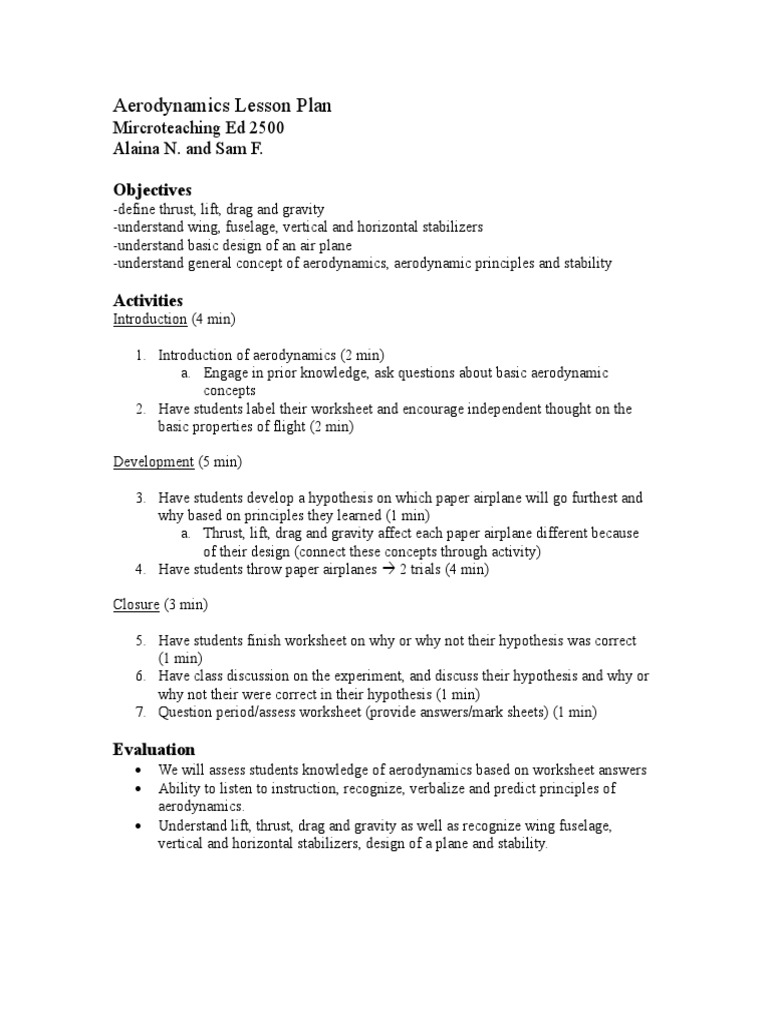 Aerodynamics Lesson Plan Microteaching | PDF