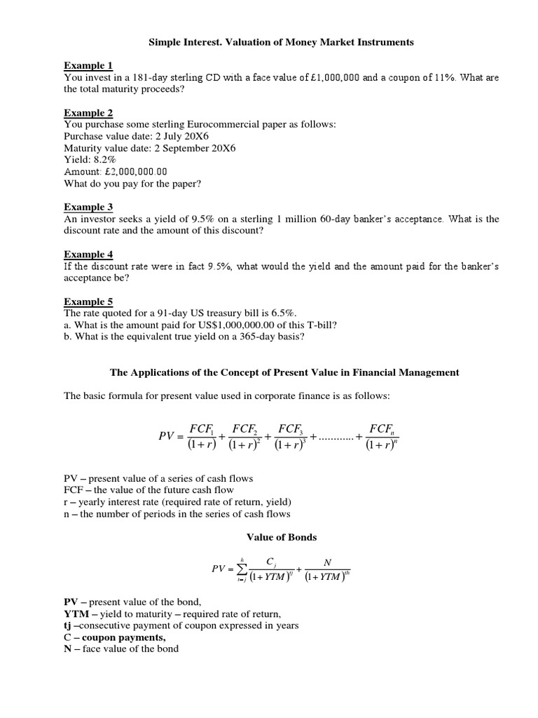 Simple Interest & Present Value Calculations | PDF | Present Value ...