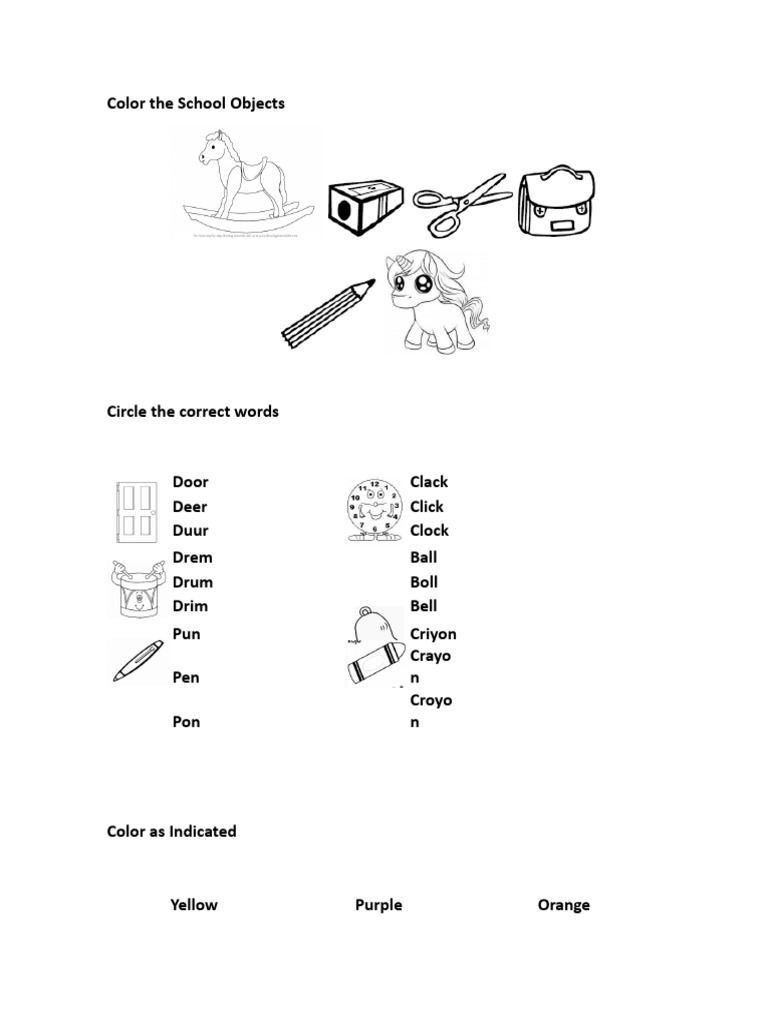 Color The School Objects | PDF