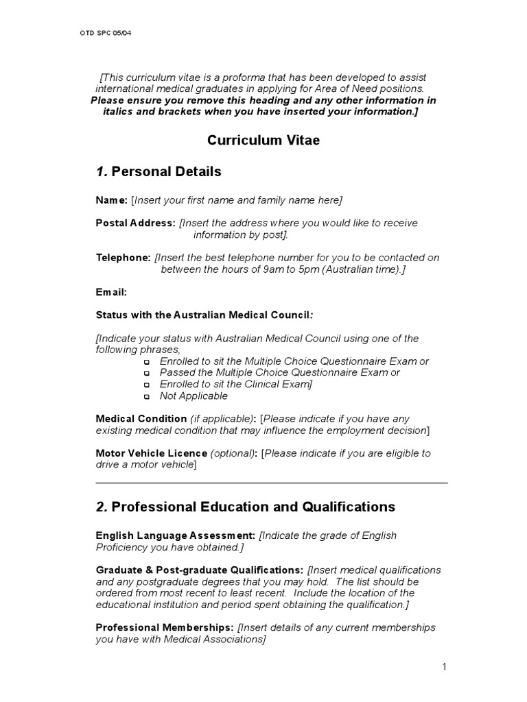 Proforma Curriculum Vitae | PDF | Postgraduate Education | Test ...