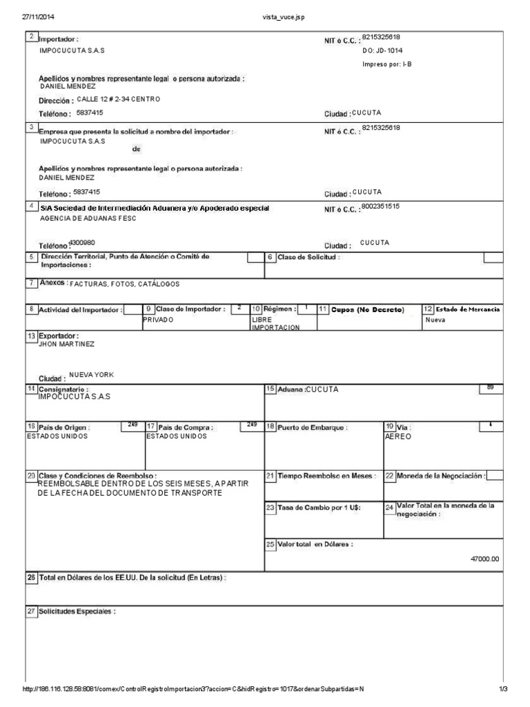 Registro Vuce de Importacion | PDF