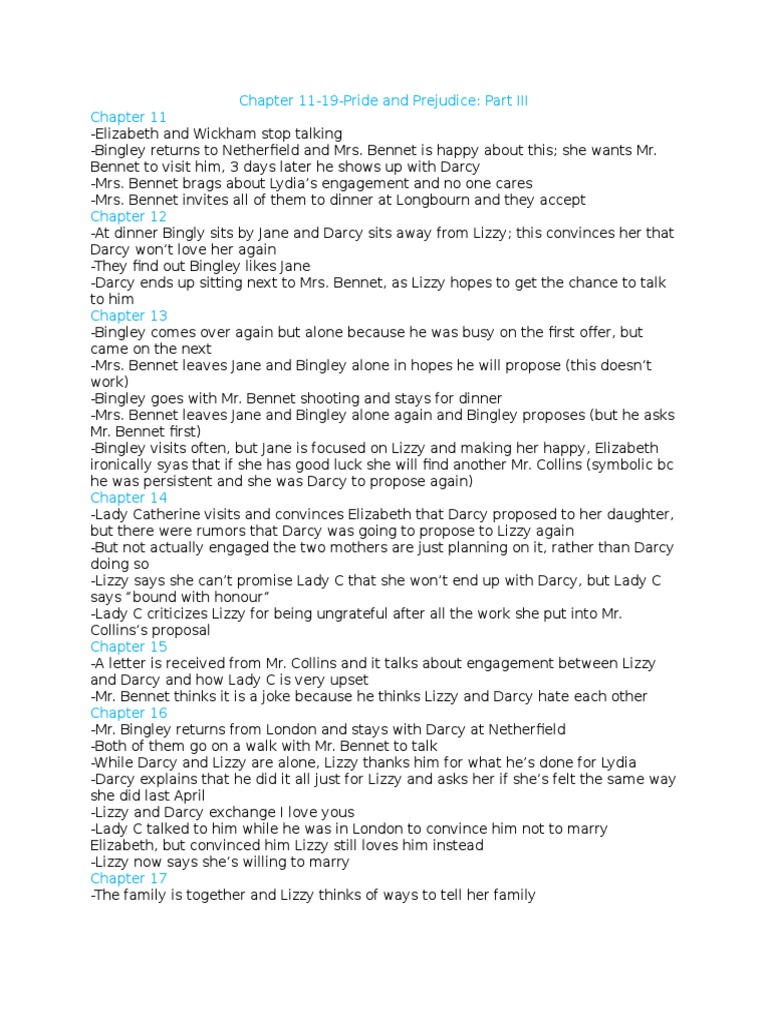 Pride and Prejudice: Chapters 11-19 Summary | PDF | Pride And Prejudice ...