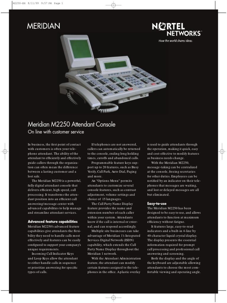 Meridian M2250 Datasheet | PDF | Telephone | Command Line Interface