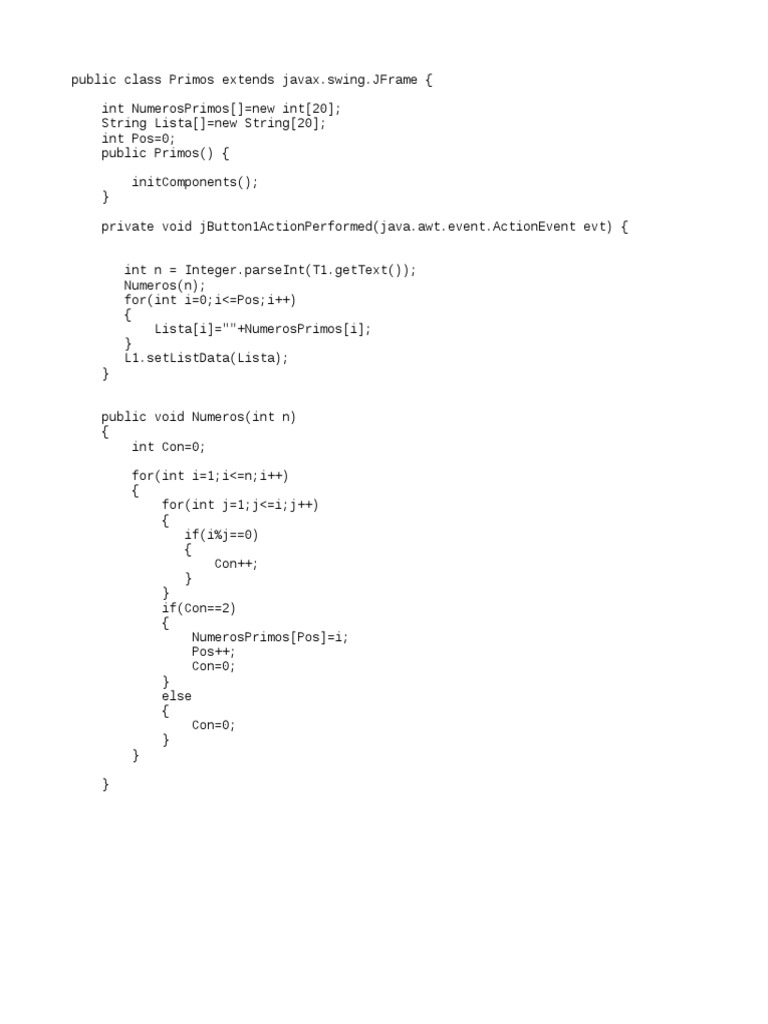 Buscar Numeros Primos en Arreglo Java | PDF | Métodos y materiales de ...
