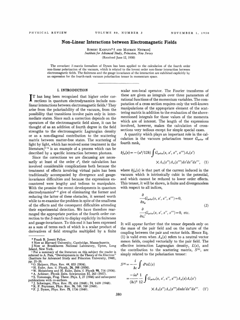 Non-Linear Interactions Between Electromagnetic Fields | PDF | Momentum | Scientific Theories