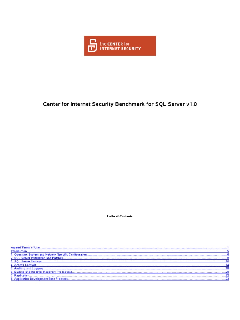 CIS SQL2000 Benchmark v1.0 | PDF | Windows Registry | Microsoft Sql Server