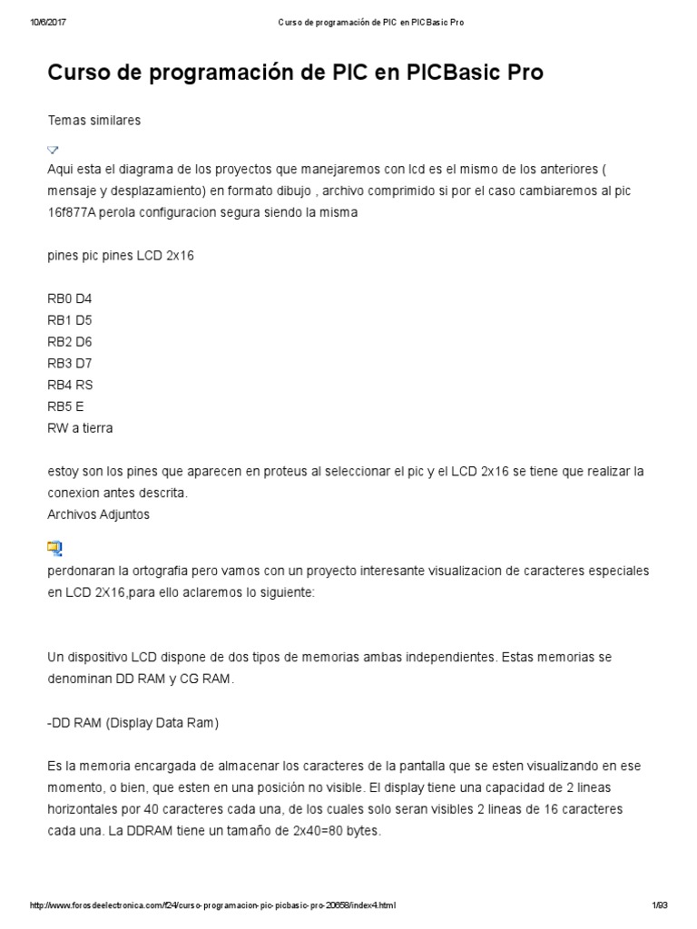 Curso de Programación de PIC en PICBasic Pro - Página 4 | PDF | Memoria de acceso aleatorio ...