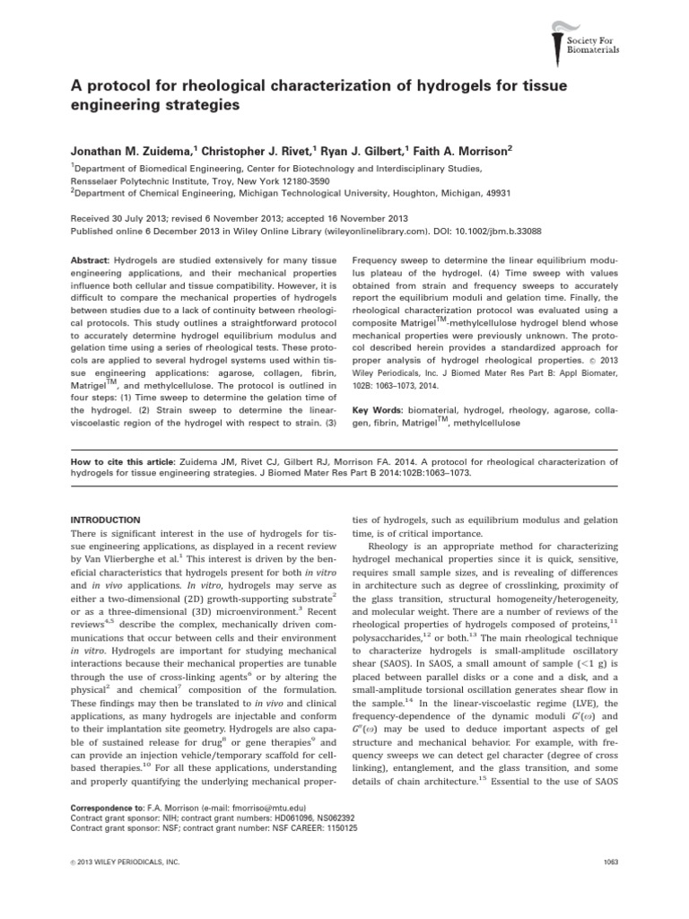 A Protocol For Rheological Characterization of Hydrogels For Tissue ...