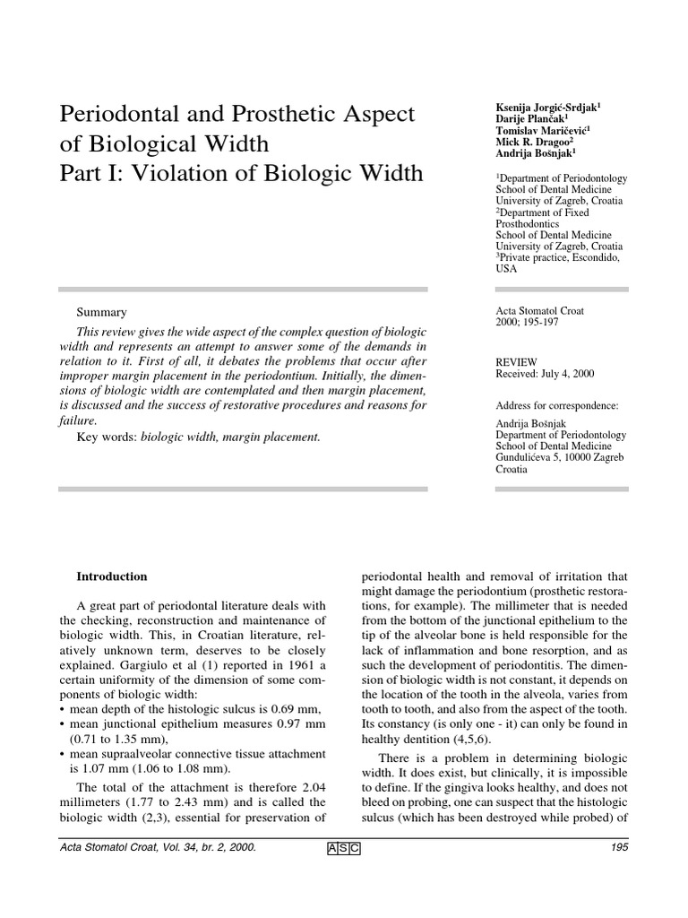 Periodontal and Prosthetic Aspect of Biological Width | PDF | Human ...