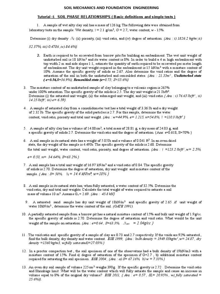 Problems On Geotechnical Engineering | PDF | Density | Porosity