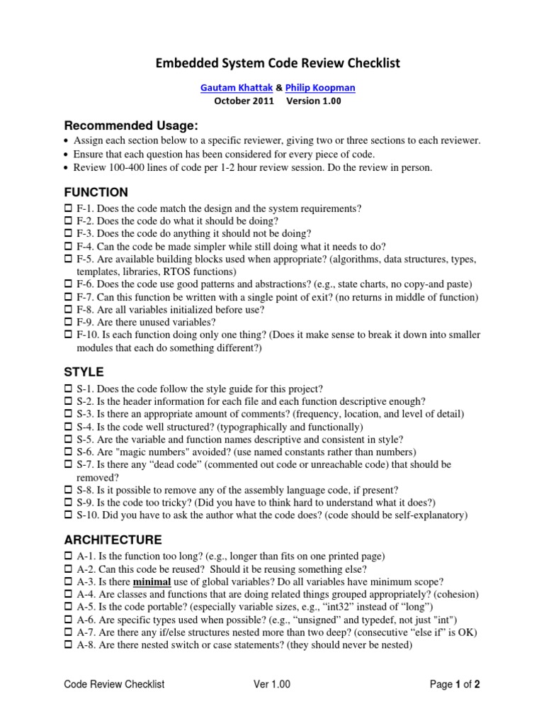 Code Review Checklist V1 00 Variable Computer Science Pointer Computer Programming 