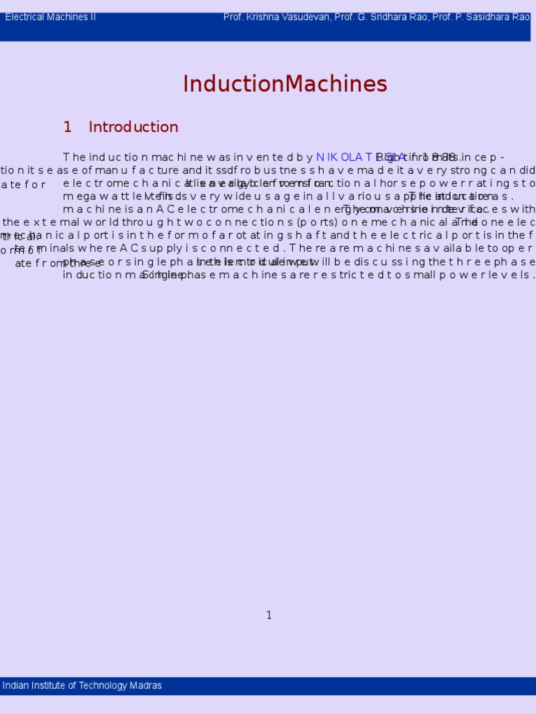 Electrical Machines II Lecture Notes on Three-Phase Induction Machines ...