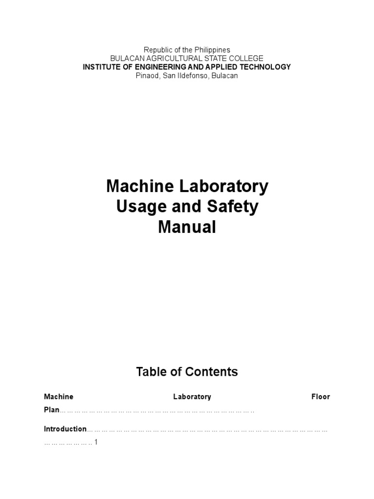 Machine Laboratory Usage and Safety Manual: Institute of Engineering ...